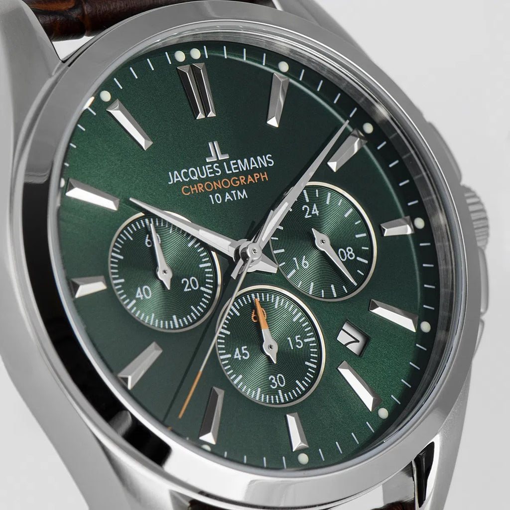 J. Leman Chronograph Luxury Leather Strap Stainless Steel Watch– arzaan.pk