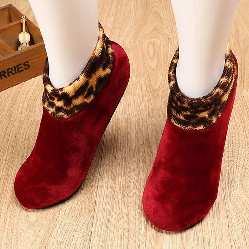 2 Pairs Women Winter Warm Non-Slip Indoor Floor Socks Soft Home Velvet ...