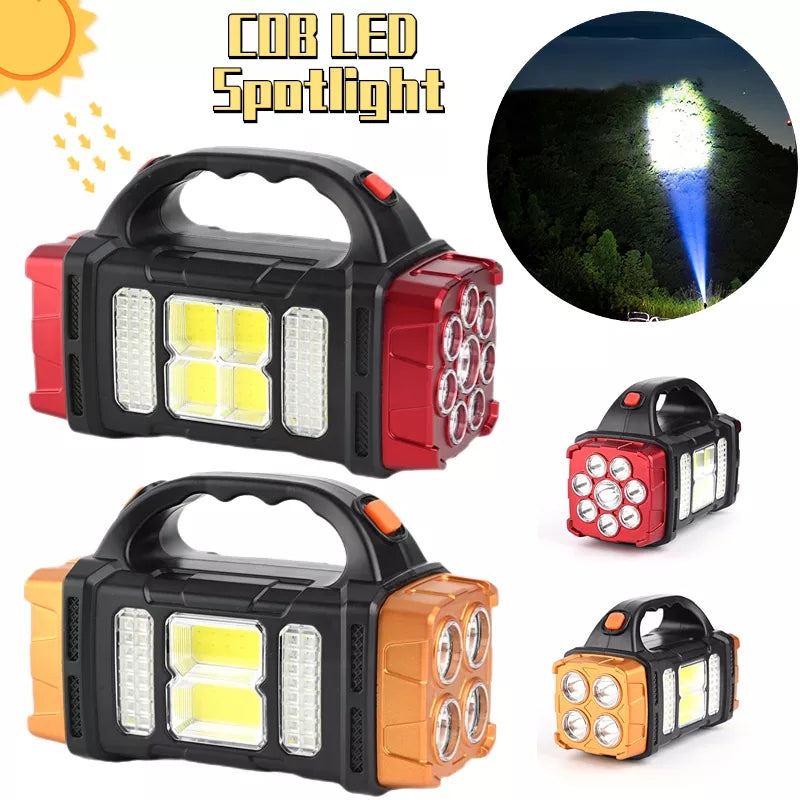 Portable Powerful Solar LED Flashlight With COB Work Lights USB Rechar ...