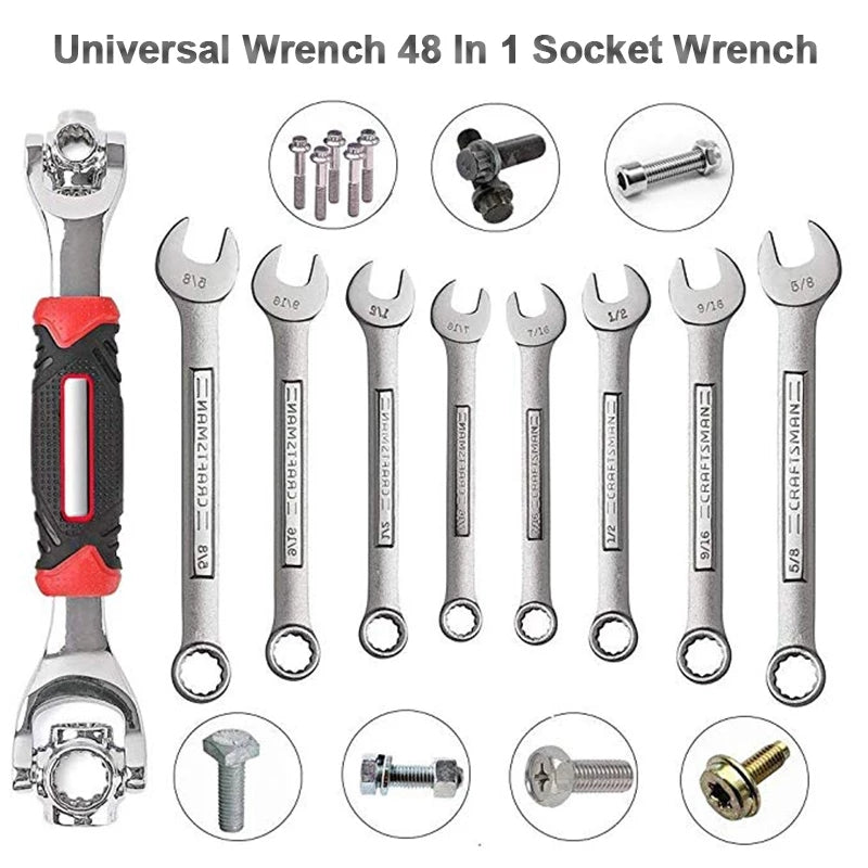 48 in 1 Universal Multi-Function Wrench with 360 Degree Rotating Head,