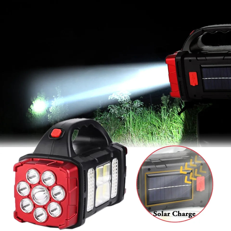 Portable Powerful Solar LED Flashlight With COB Work Lights USB Rechar ...
